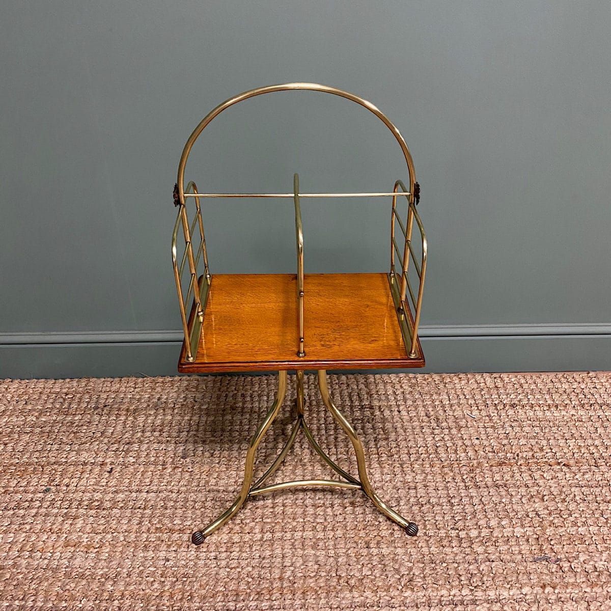 Antique Edwardian Brass & Oak Revolving Book Stand - Antiques World