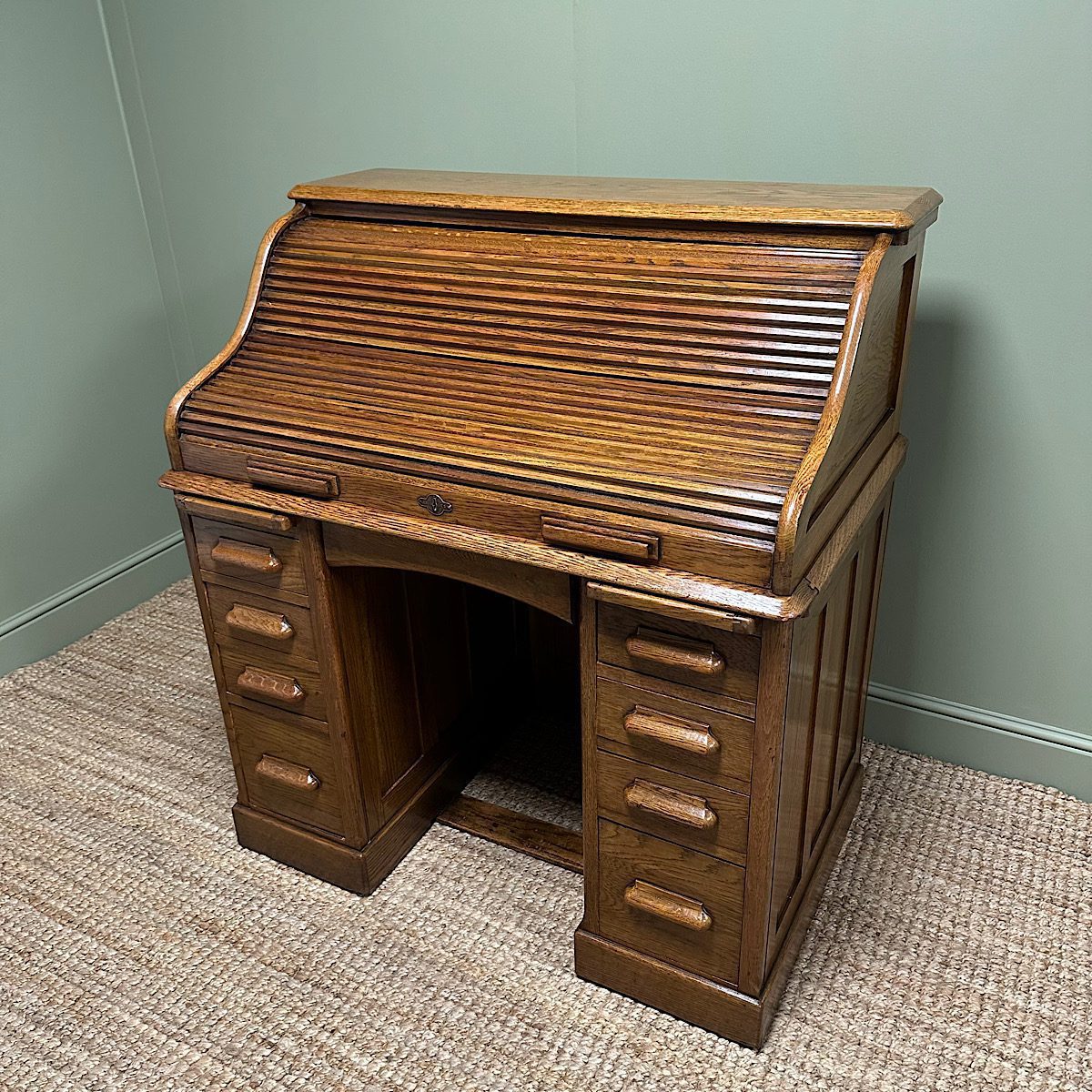 Quality Antique Oak Roll Top Desk By Lebus - Antiques World